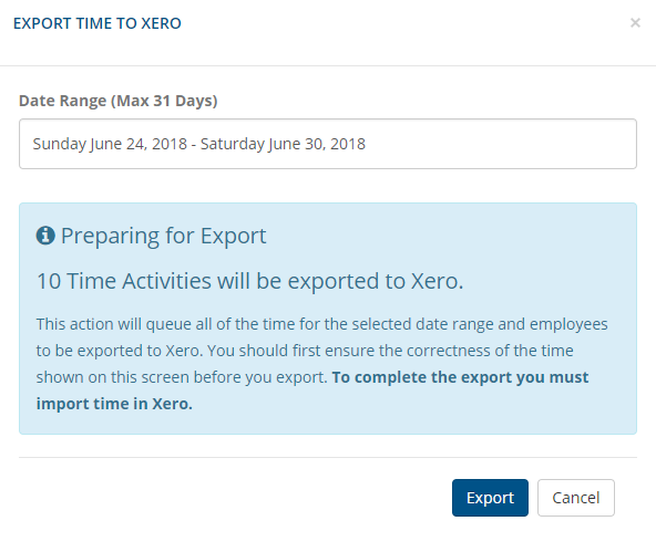 Exporting Time to Xero